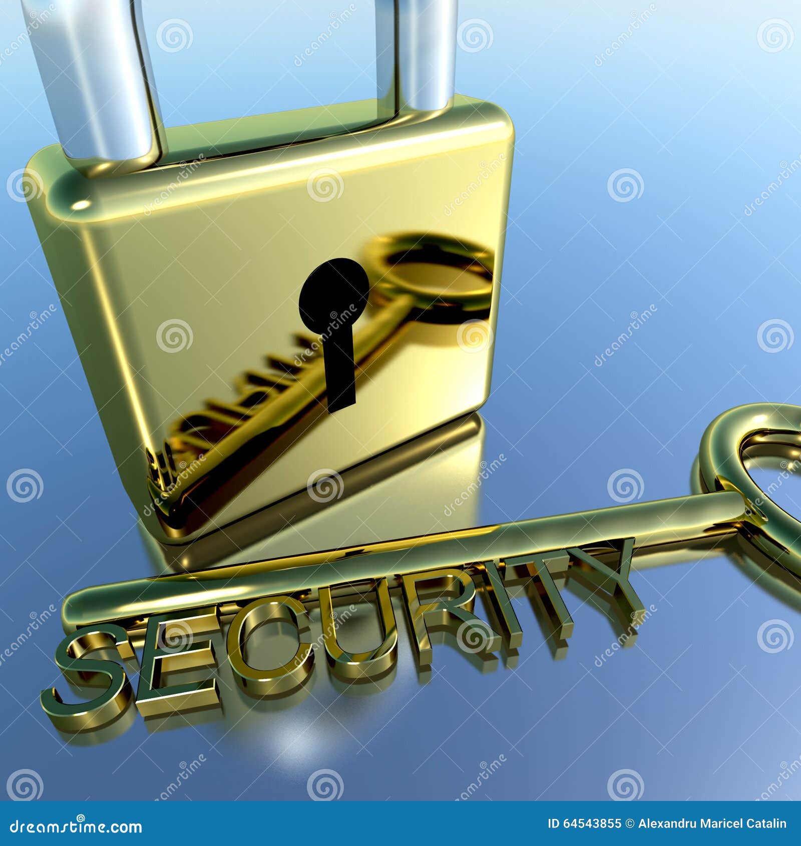 Padlock with Security Key Showing Protection Encryption and Safe Stock ...