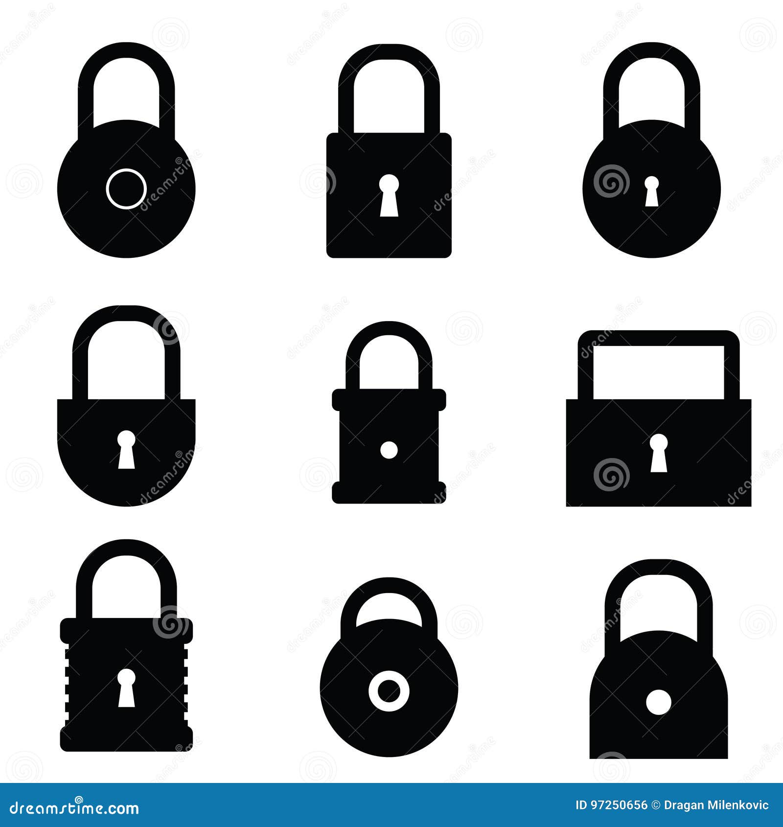 Padlock Set in Black Color Illustration Stock Vector - Illustration of ...