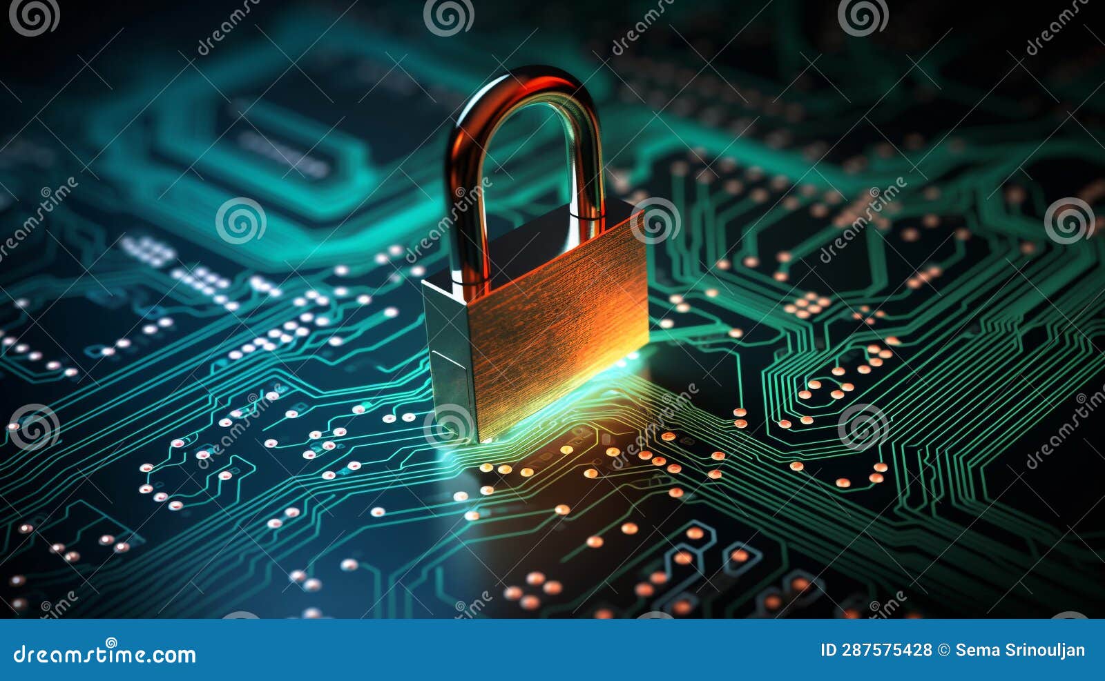 The Padlock Sits on a Glowing Electronic Circuit Board. - Electronic ...