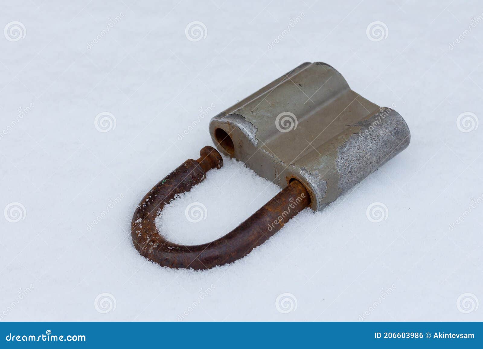 Padlock on the snow stock photo. Image of guard, privacy - 206603986