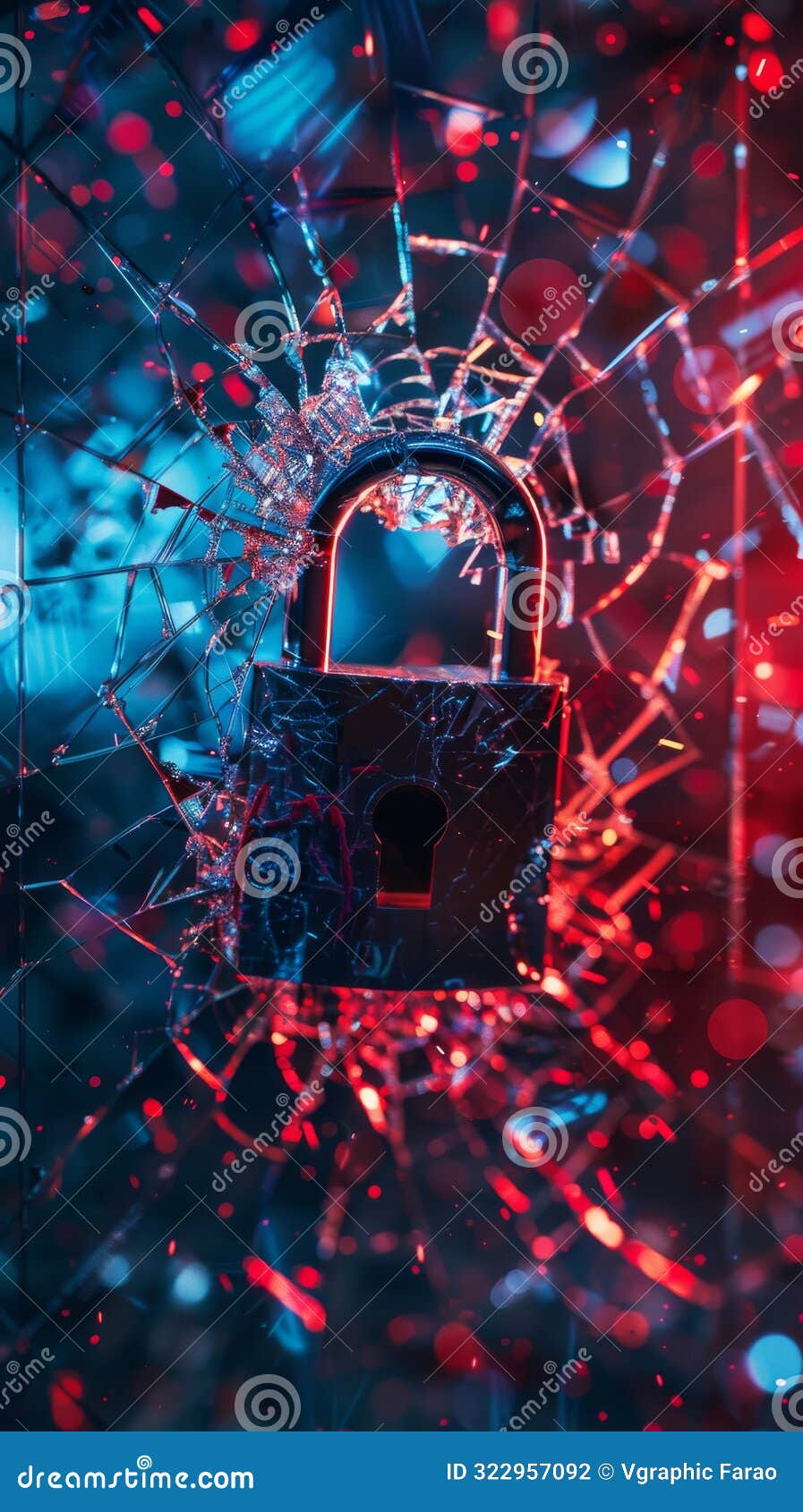 Padlock Surrounded by Shattered Glass and Neon Lights, Cyber Security ...