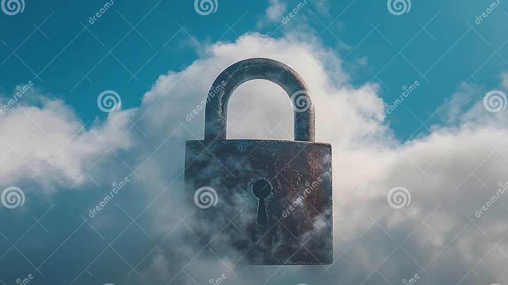 Padlock Engulfed in Clouds Symbolizing Cloud Security Stock Photo ...