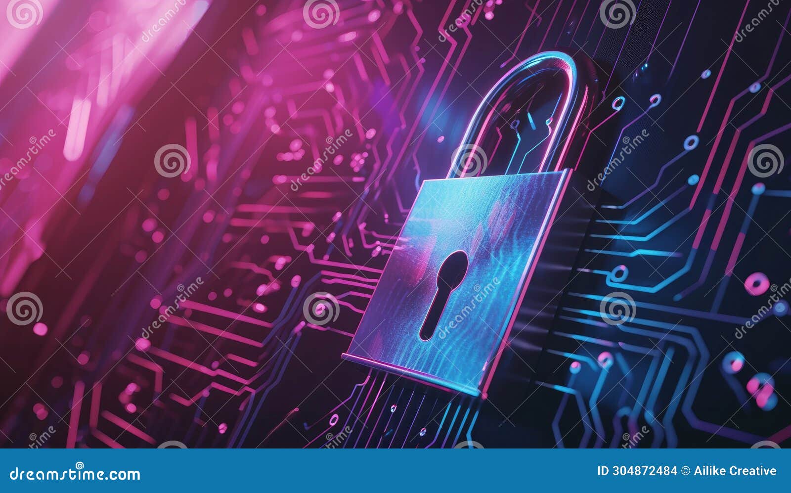 Padlock Symbolizing Cyber Security on Vibrant Circuit Board Stock ...