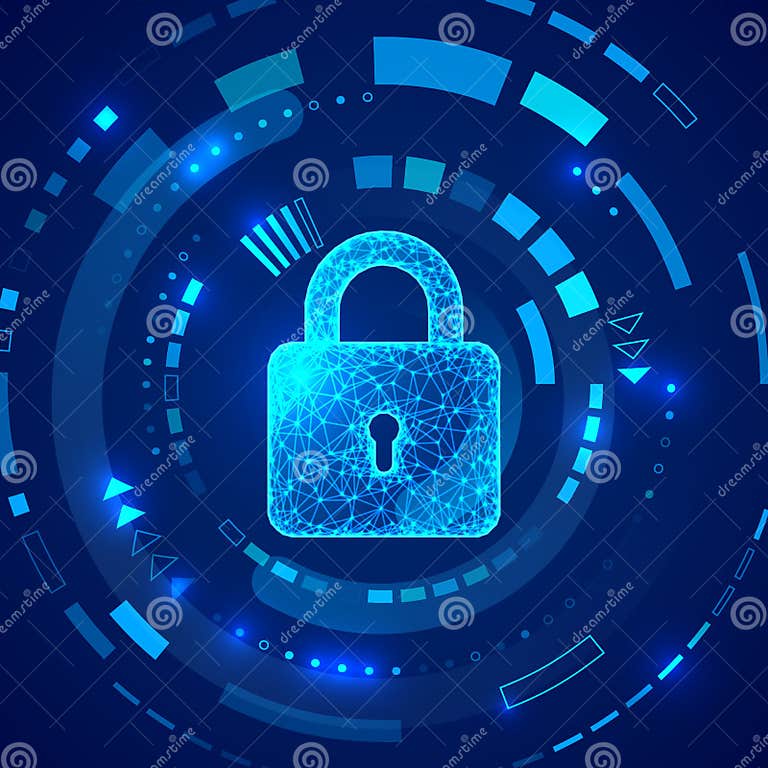 Padlock on Technology Background. Protection Concept of Digital and ...