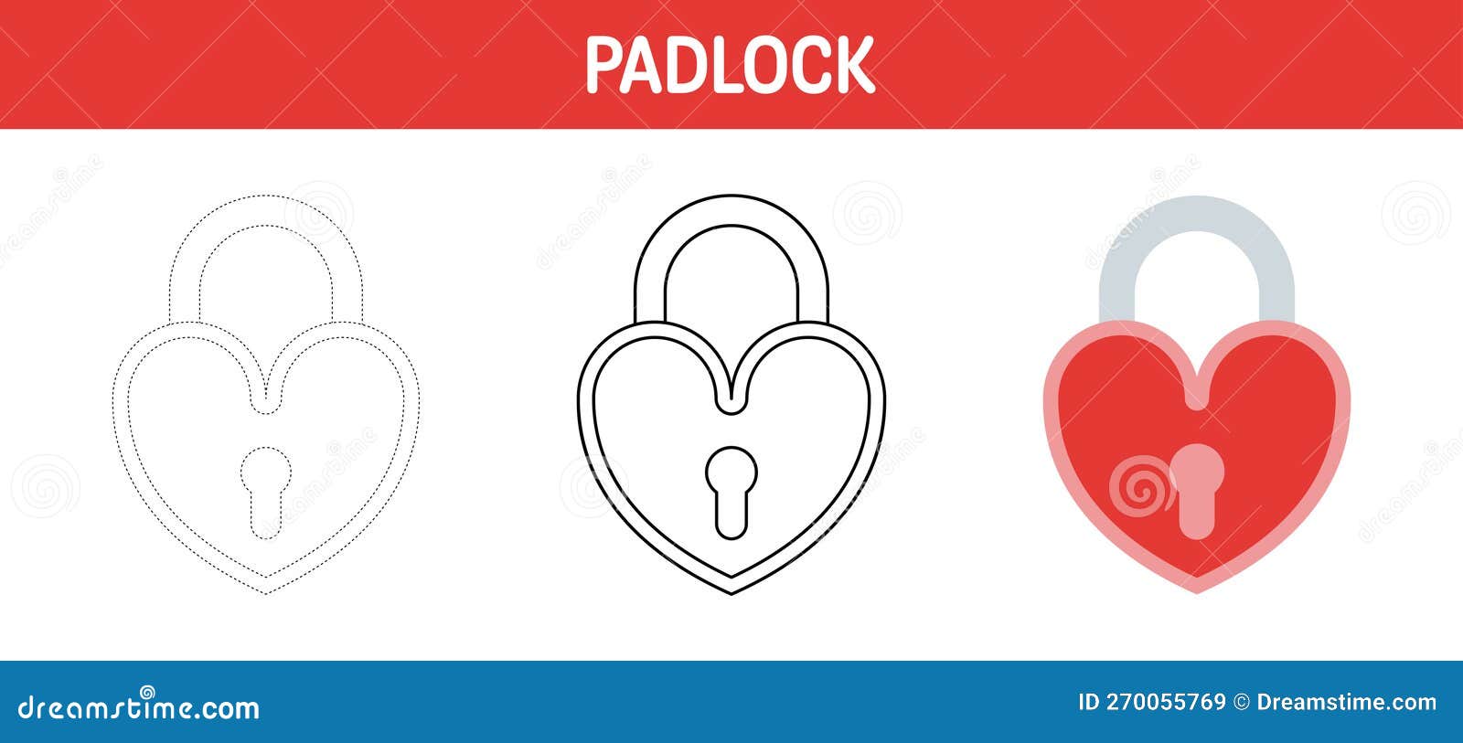 Padlock Tracing and Coloring Worksheet for Kids Stock Vector ...