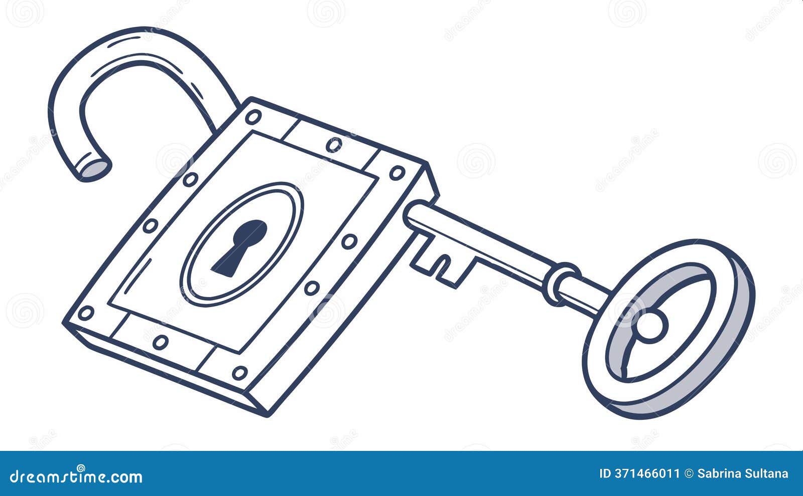 Padlock Unlocked Isolated In Black And White Cartoon Vector ...