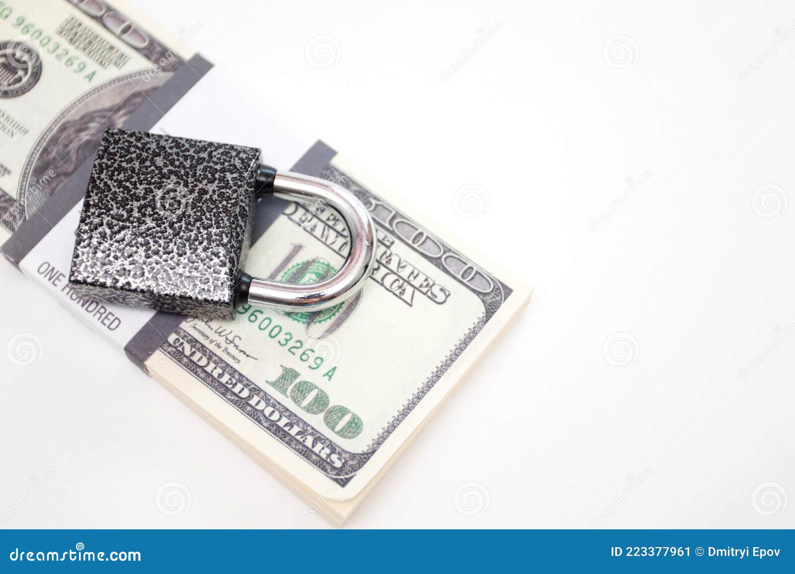 Padlock on a US Dollar Banknotes Bundle Stock Image - Image of security ...