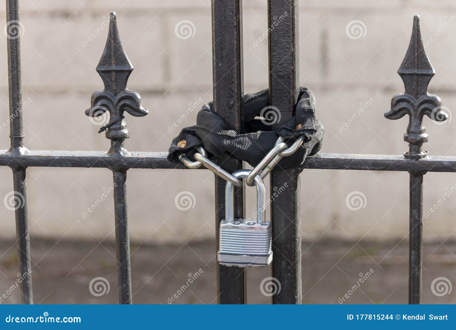 Padlocked Gate stock photo. Image of round, locked, black - 177815244