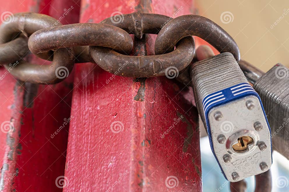 Padlocks with Chains Used To Secure a Building Stock Image - Image of ...