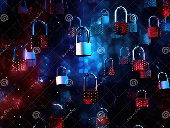 Padlocks in Front of Digital Codes. Cybersecurity. Locks. Keys Stock ...