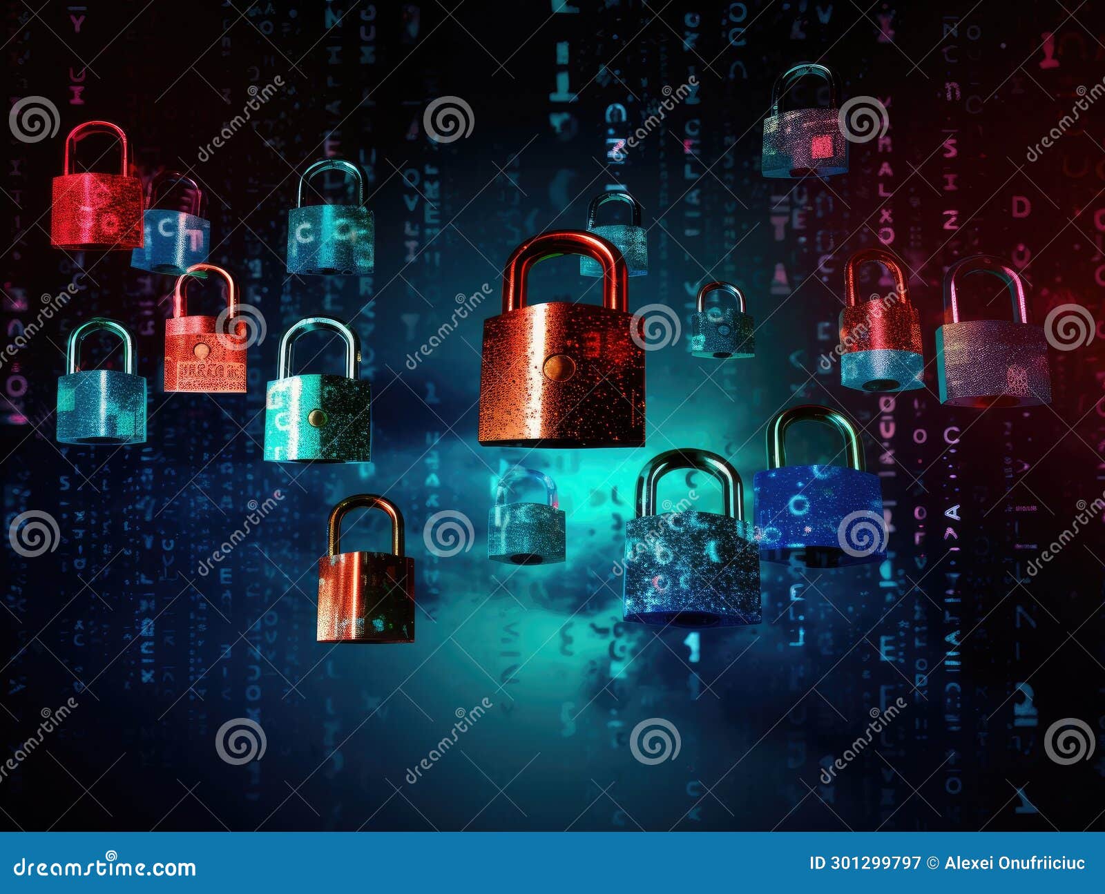 Padlocks in Front of Digital Codes. Cybersecurity. Locks. Keys Stock ...