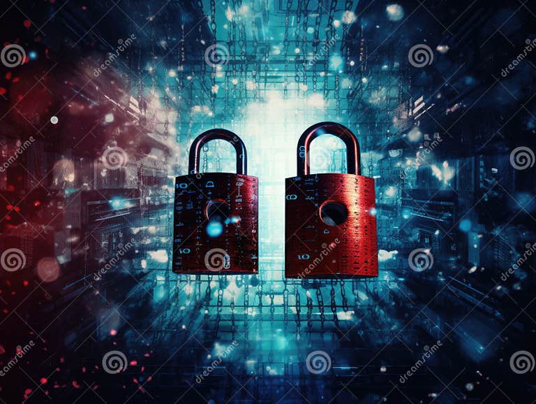 Padlocks in Front of Digital Codes. Cybersecurity. Locks. Keys Stock ...