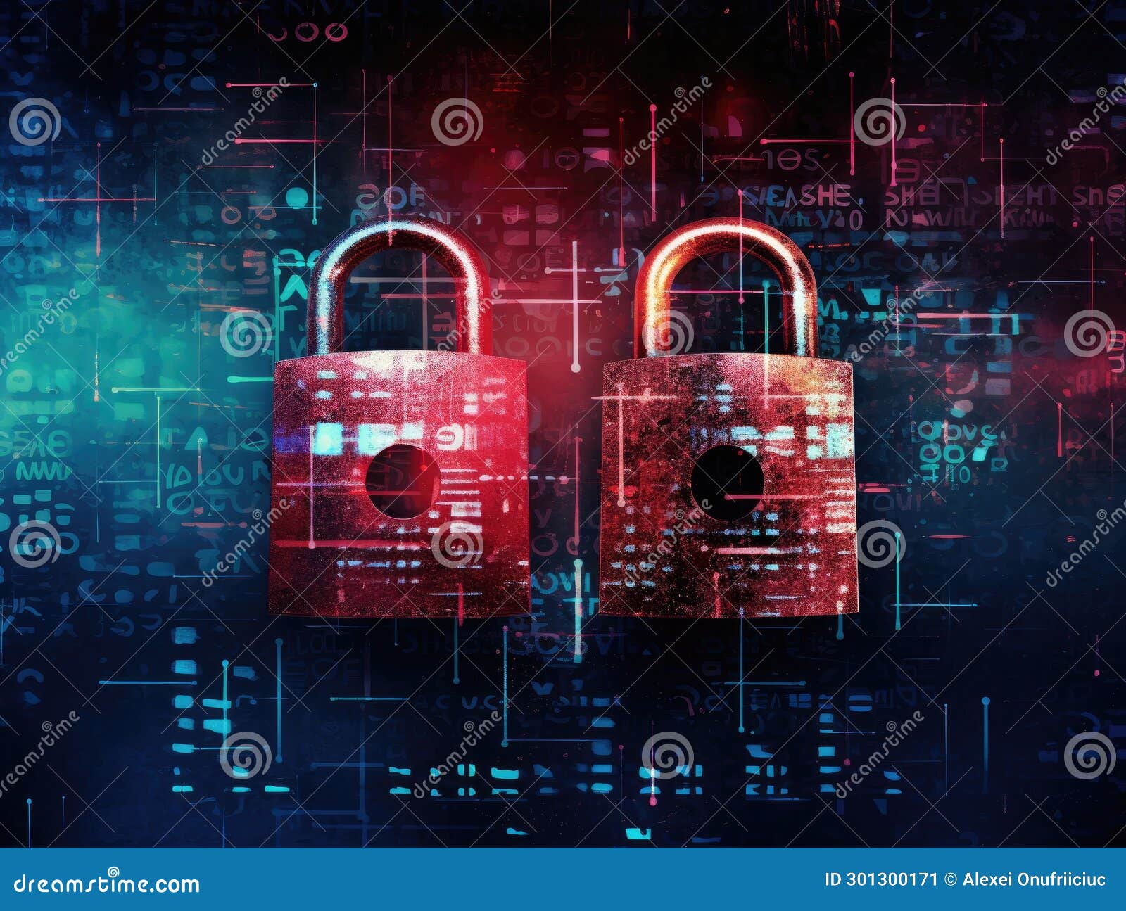 Padlocks in Front of Digital Codes. Cybersecurity. Locks. Keys Stock ...