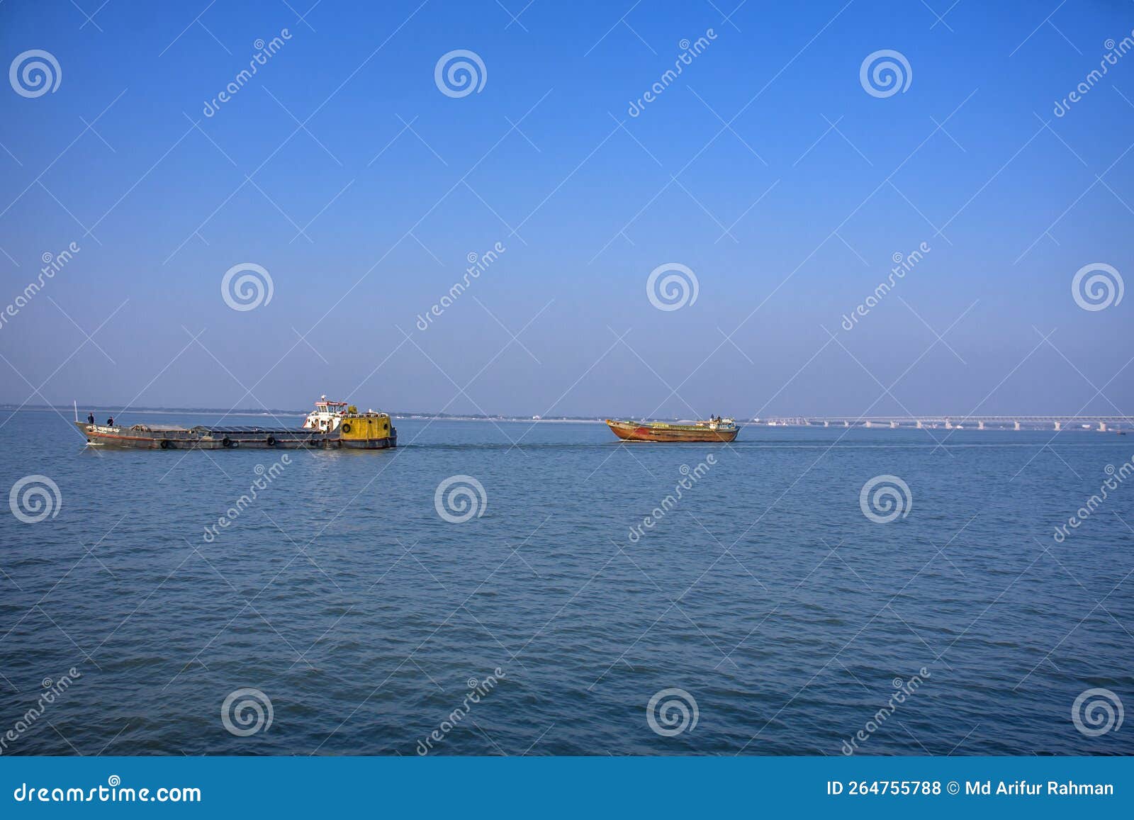 The Padma Multipurpose Bridge and Cargo Ship Stock Photo - Image of ...