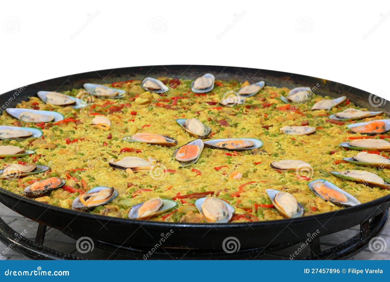 Paella Cooked Isolated on White Stock Photo - Image of gourmet, fish ...