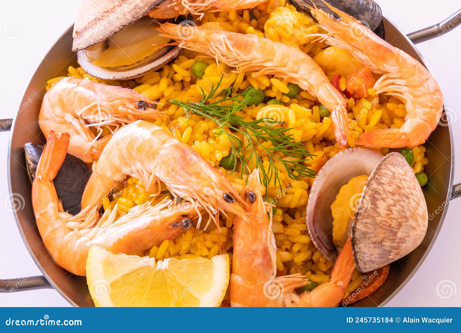 Paella in a Dish on a White Background Stock Photo - Image of chorizo ...