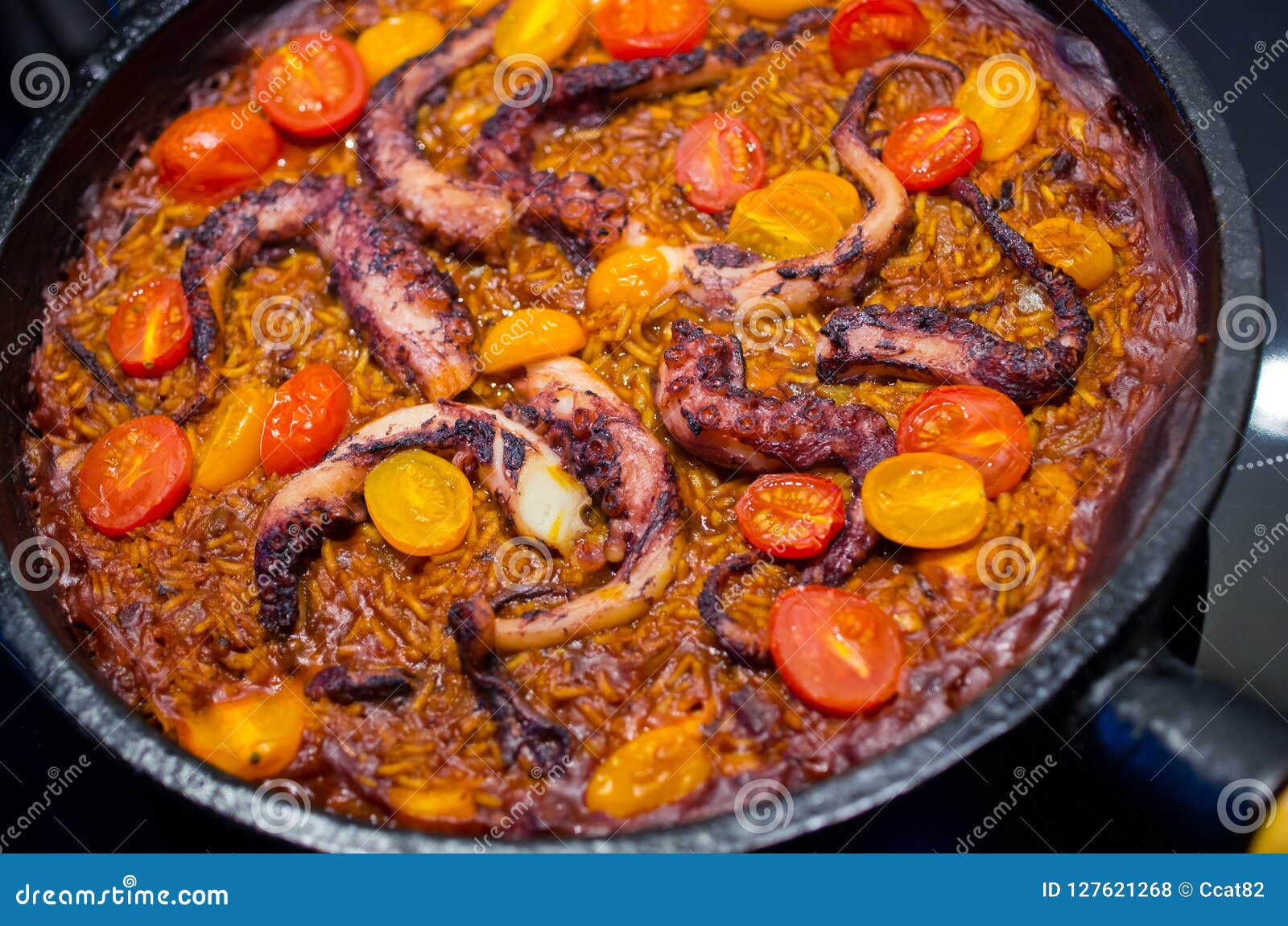 Paella with Octopus on the Pan Stock Photo - Image of cooked, gourmet ...