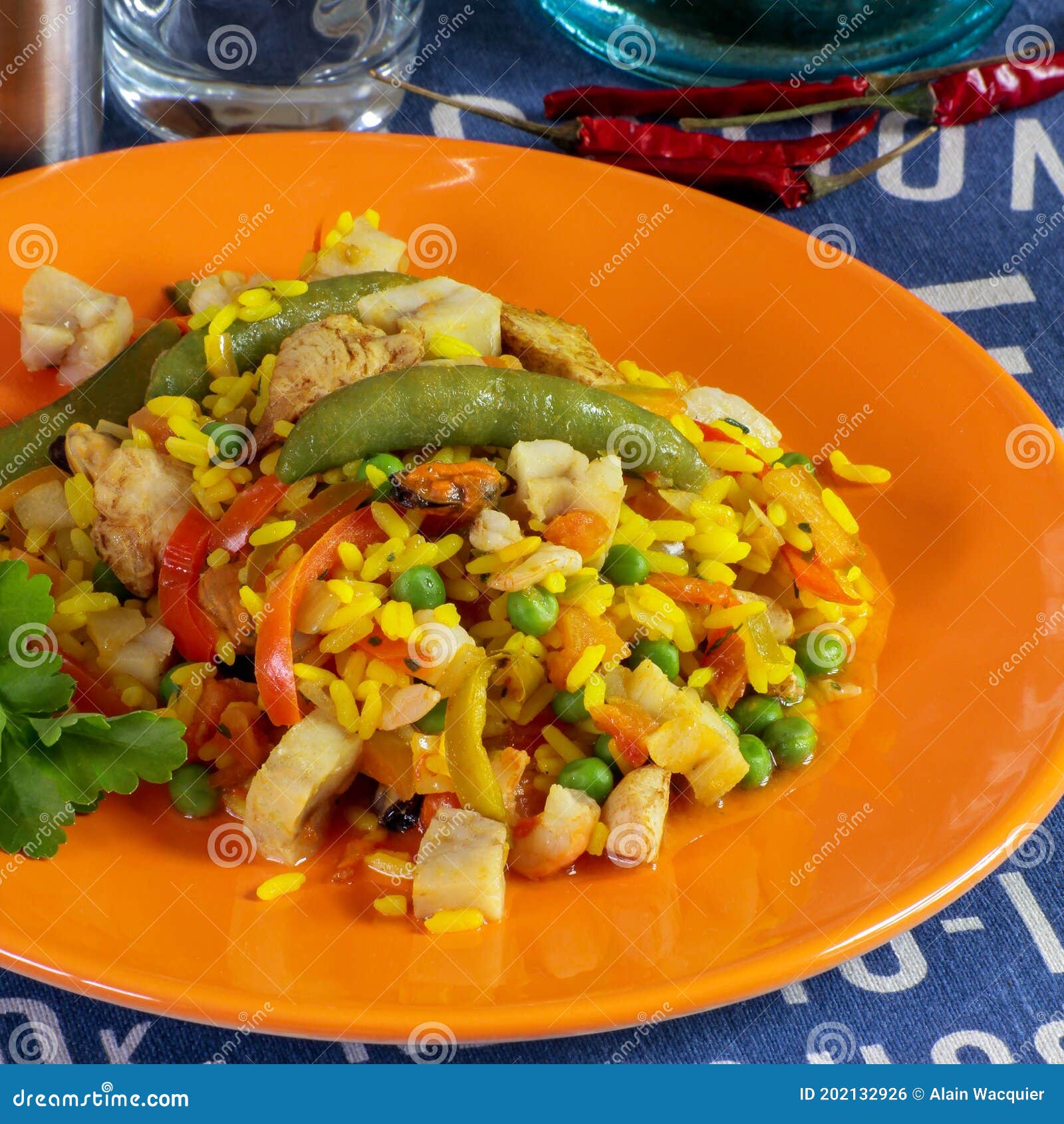 Paella plate stock photo. Image of spanish, meal, orange - 202132926