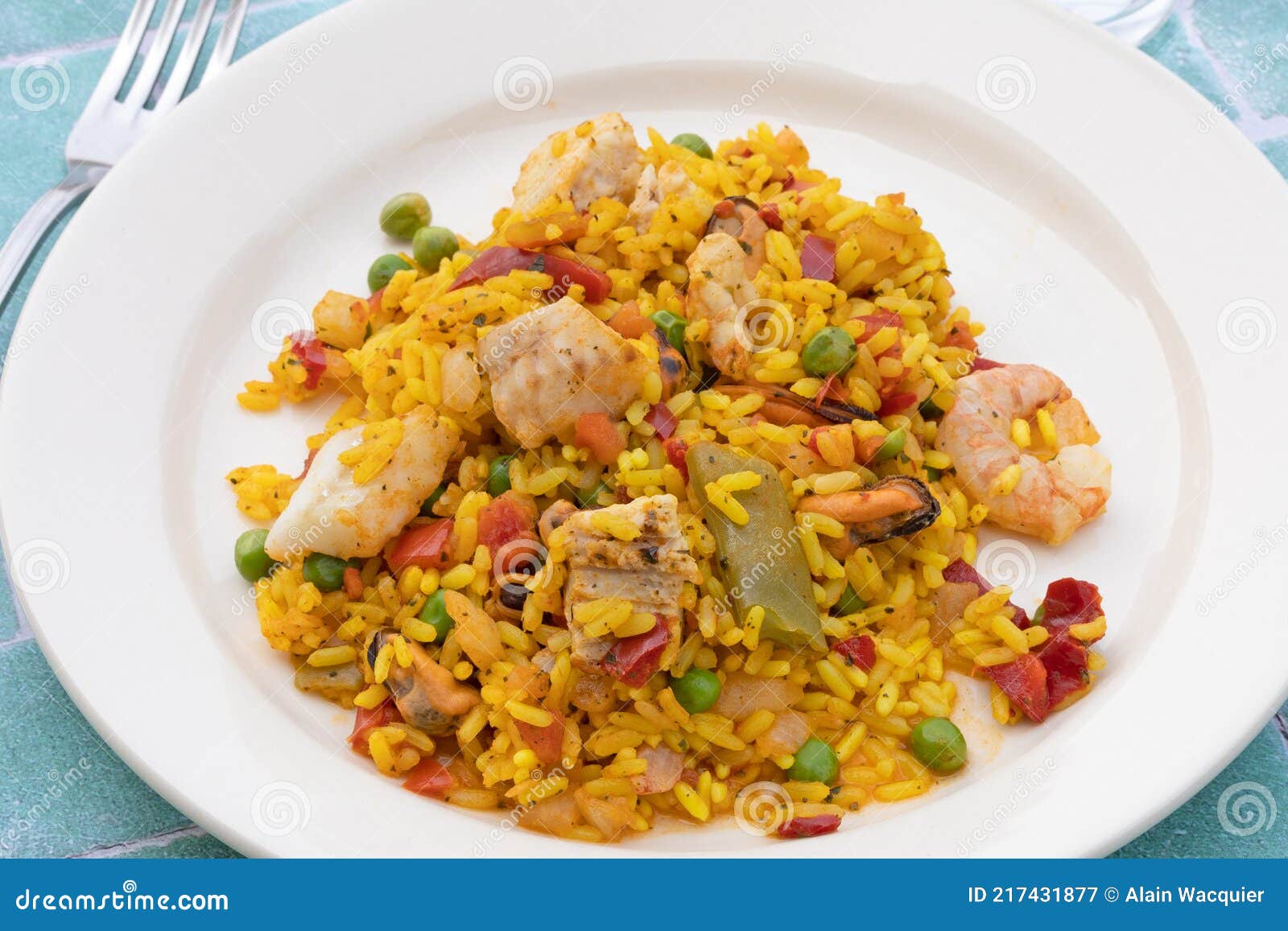Paella plate stock image. Image of paella, cooking, peppers - 217431877