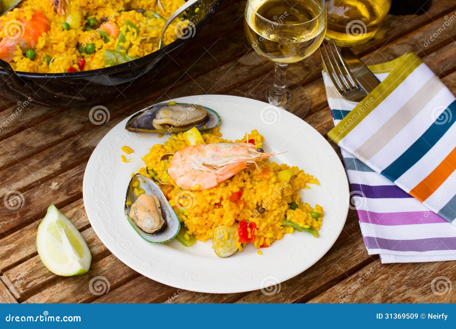 Paella served in plate stock image. Image of fish, herb - 31369509
