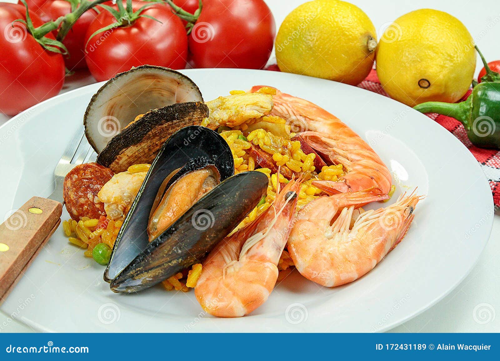 Paella on a White Background Stock Image - Image of background, plate ...