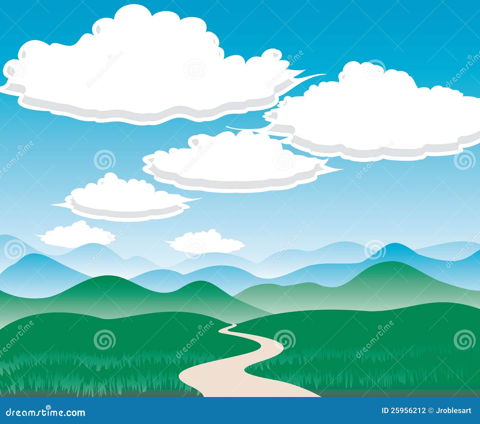 Paesaggio Con Le Colline E Le Nubi Illustrazione Vettoriale ...