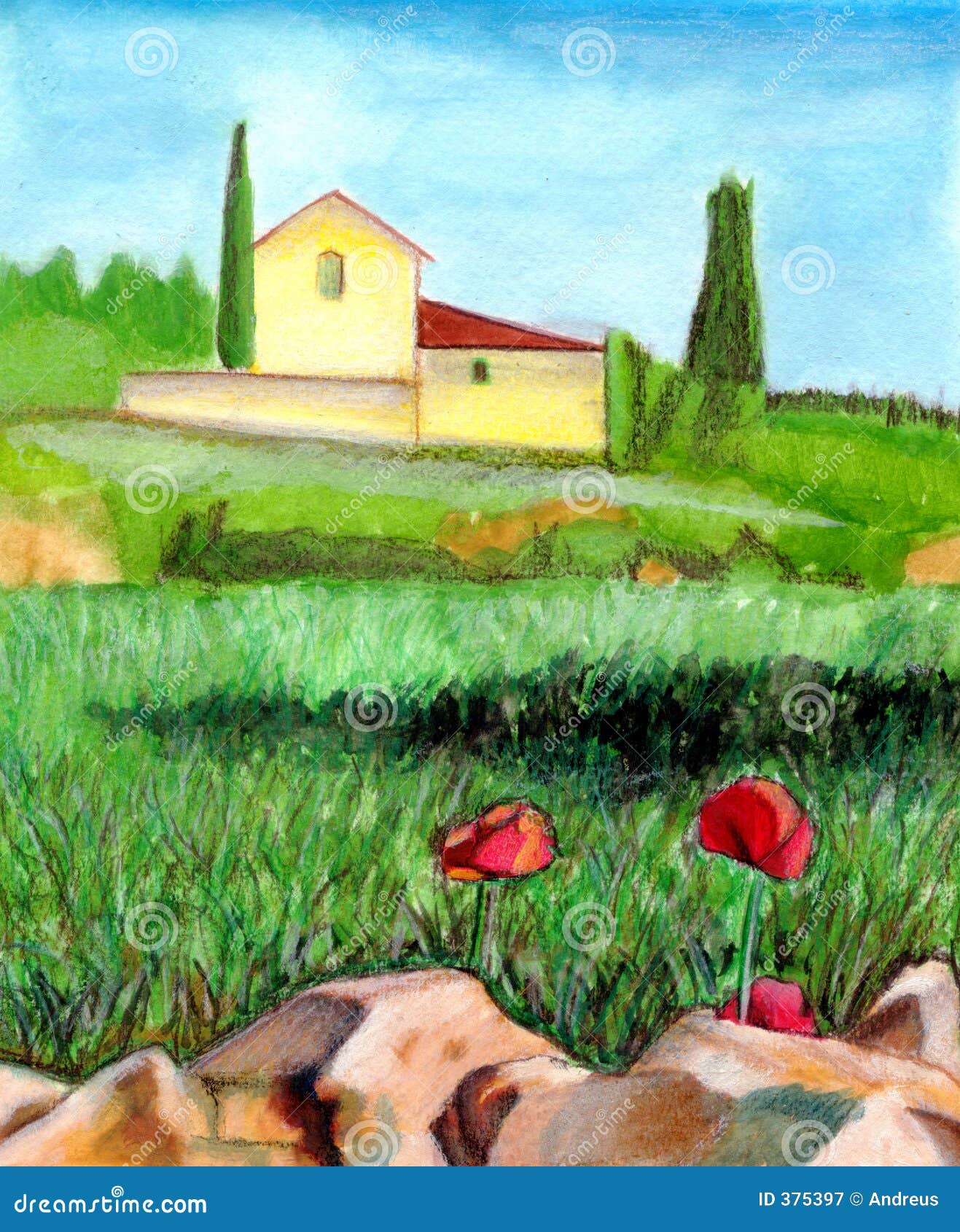 Paesaggio dell'acquerello illustrazione di stock. Illustrazione di ...