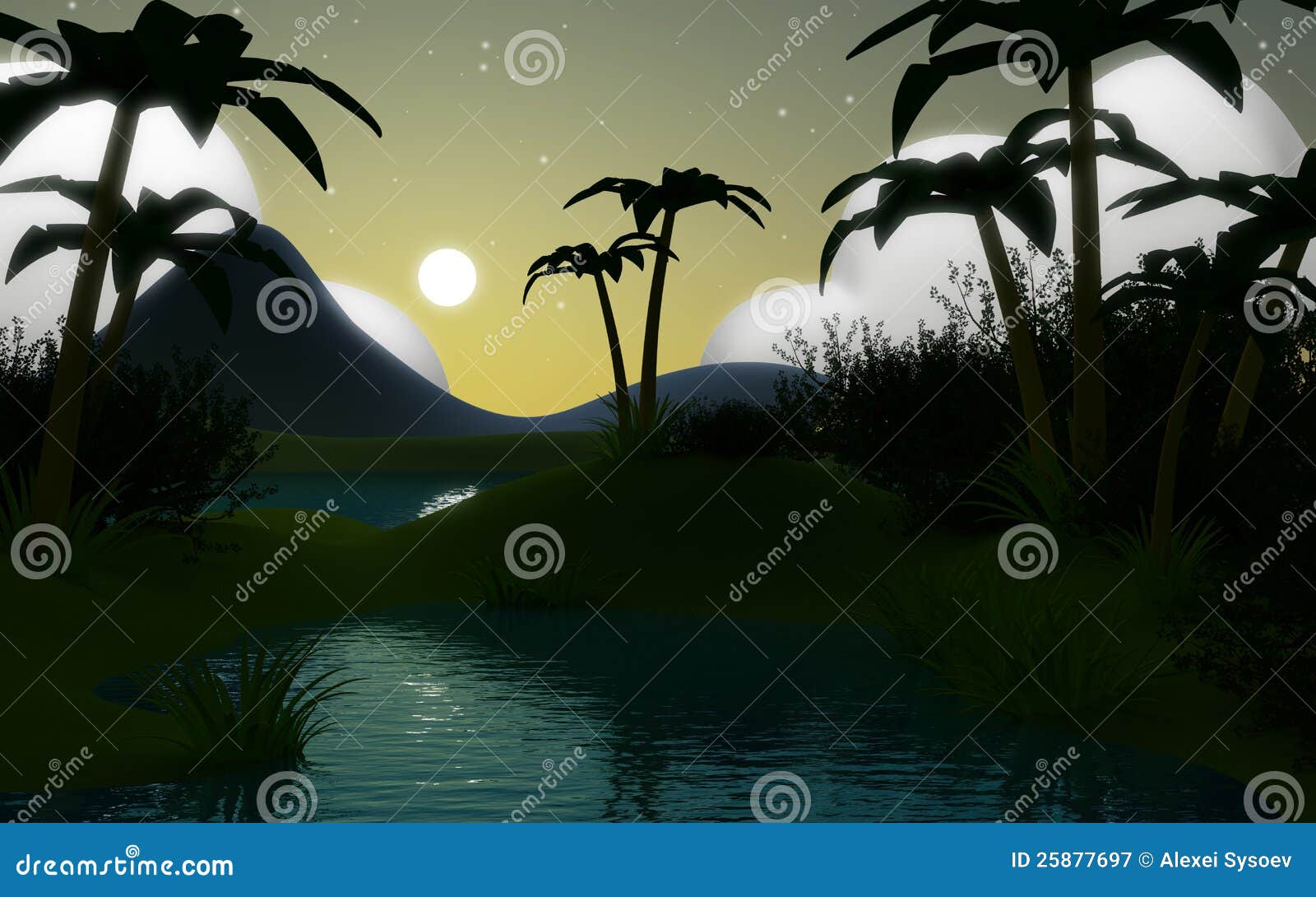 Paesaggio Della Giungla 3d Alla Notte Illustrazione di Stock ...