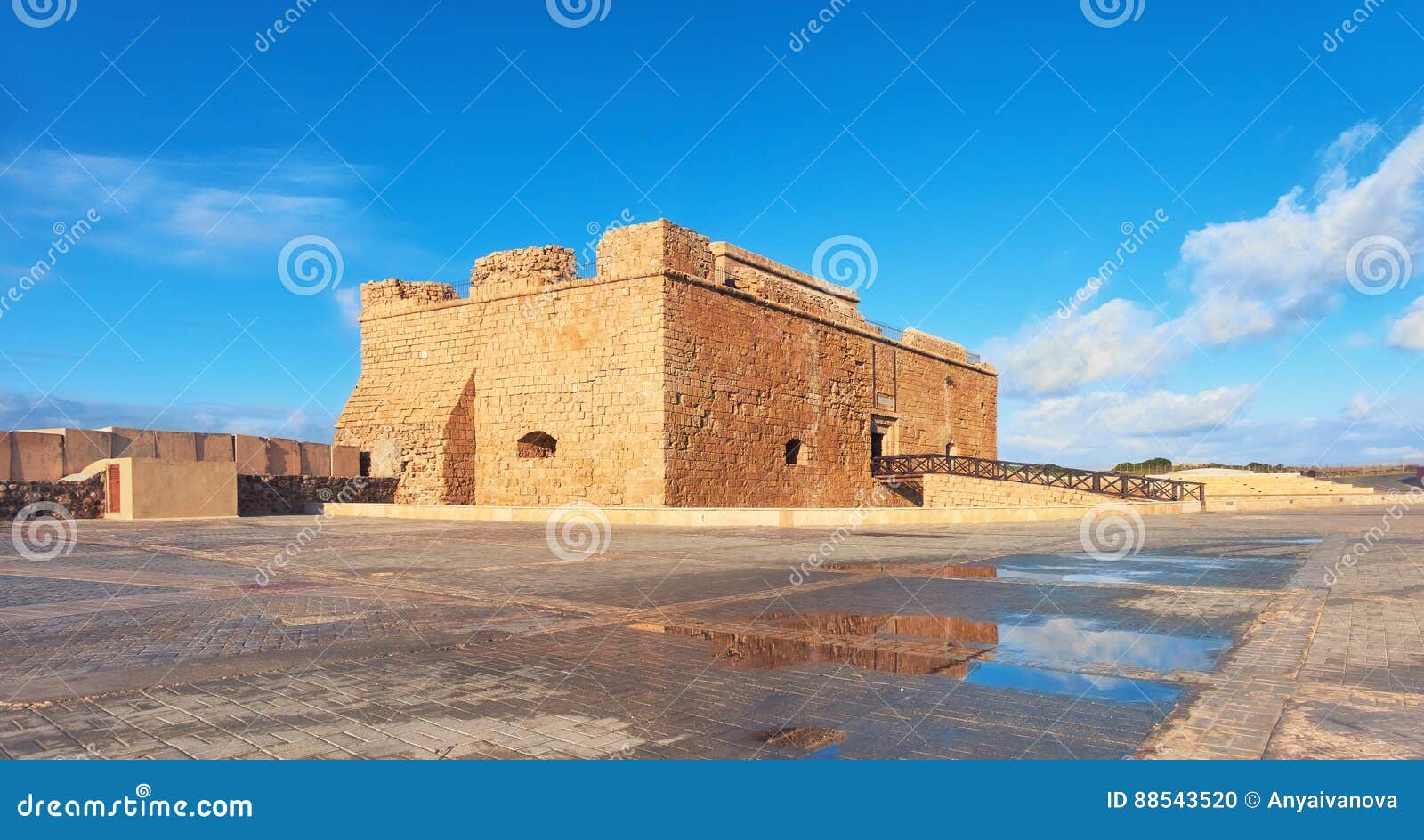 Pafos Harbour Castle in Pathos City on Cyprus, Panoramic Image Stock ...
