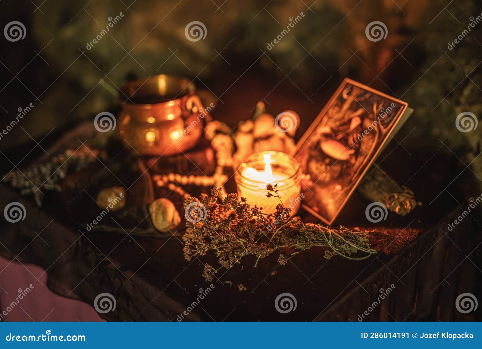 Pagan Altar in Night. Ceremony Space. Stock Image - Image of energy ...