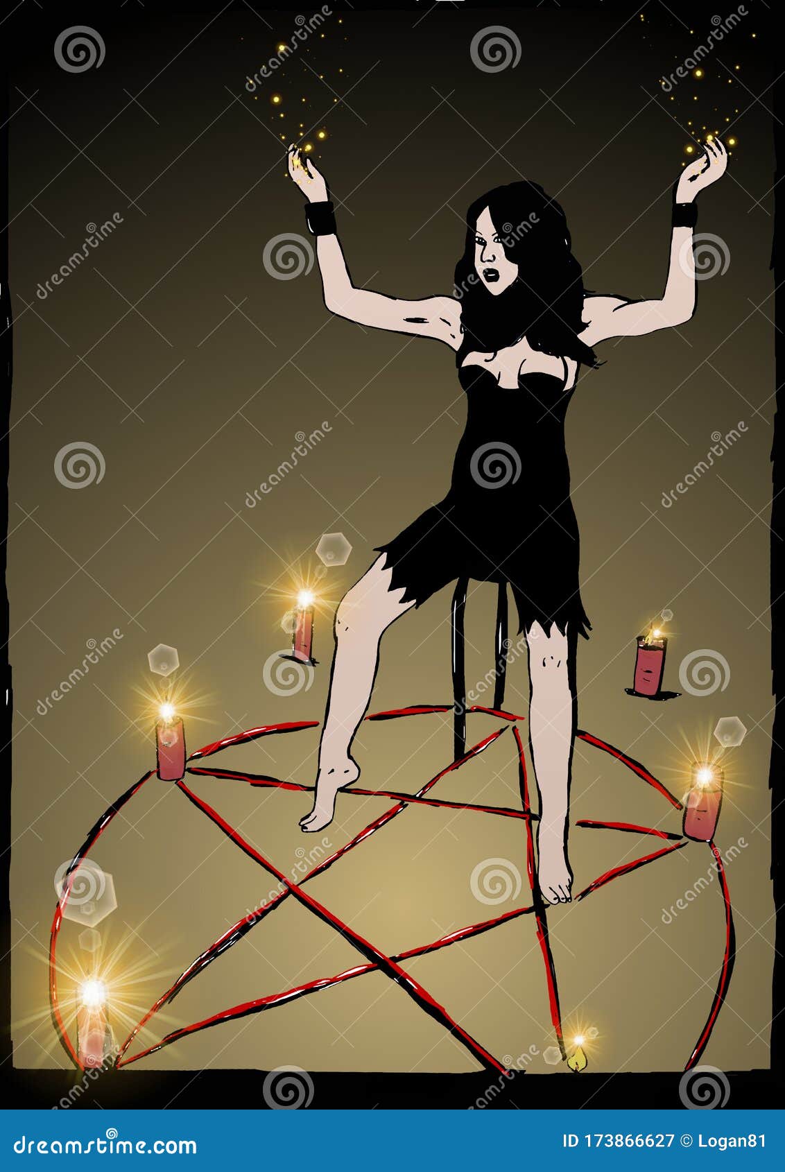 Pagan Ritual With Witch Stock Illustration Illustration Of Evil