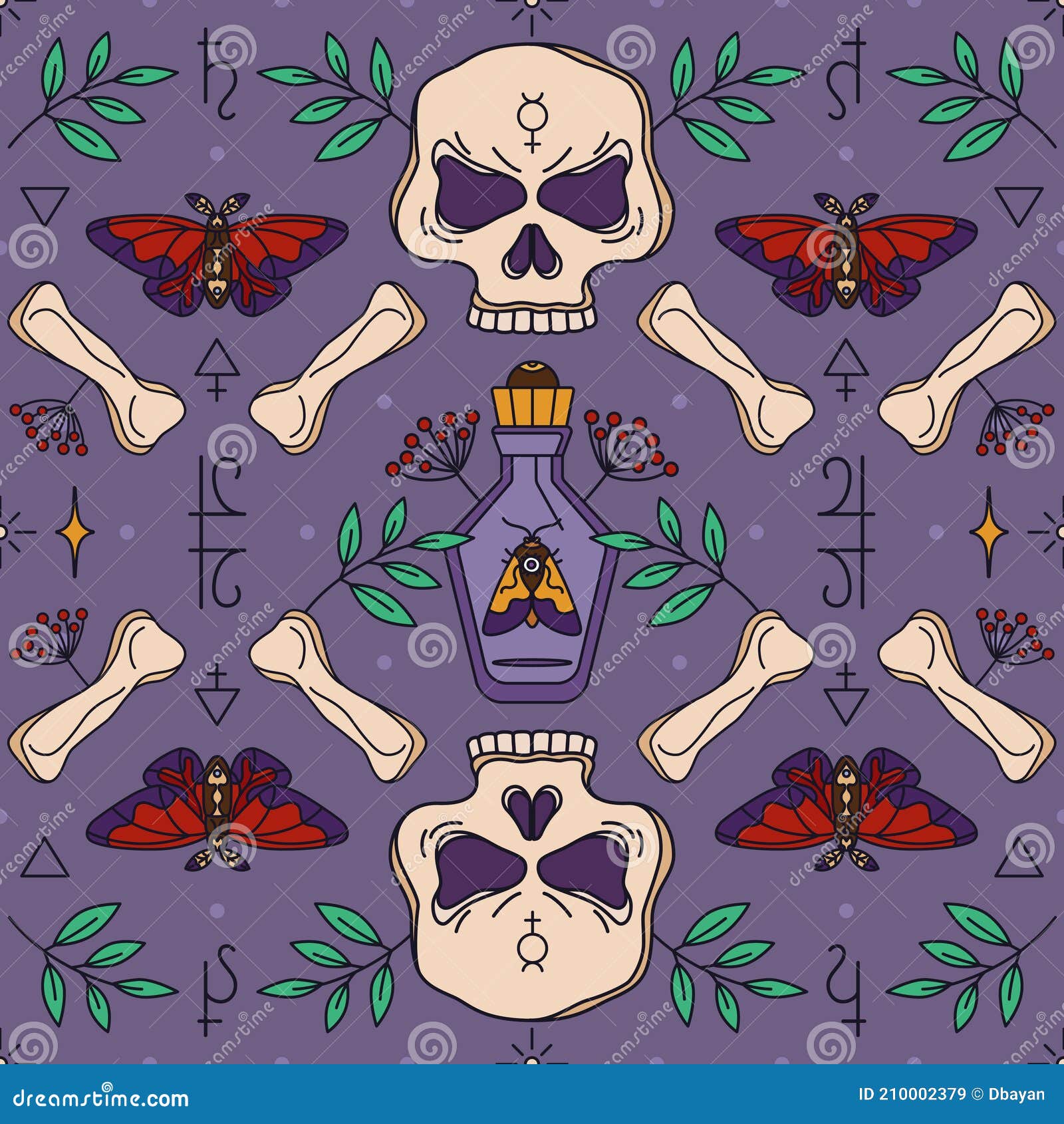 Pagan Seamless Pattern with Skull and Bones Stock Vector - Illustration ...