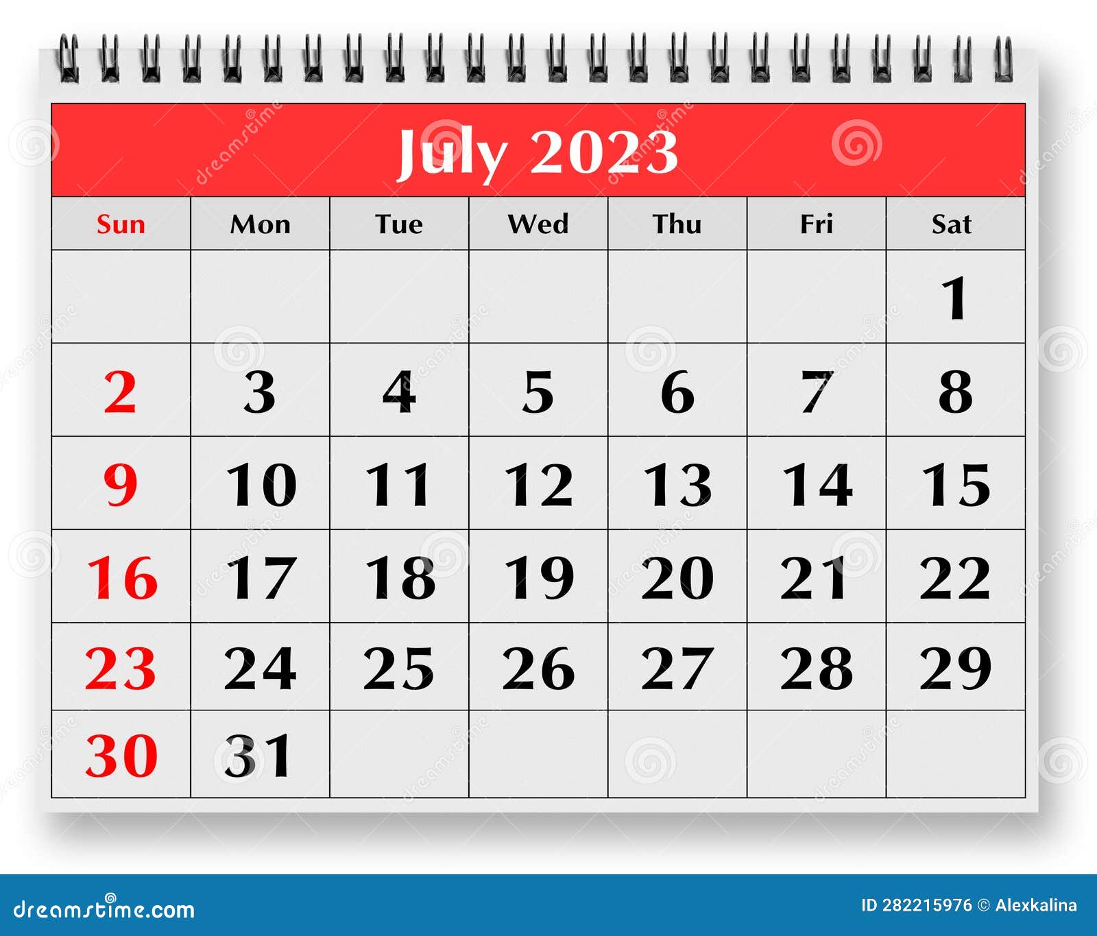 Page of the Annual Monthly Calendar - July 2023 Stock Photo - Image of ...