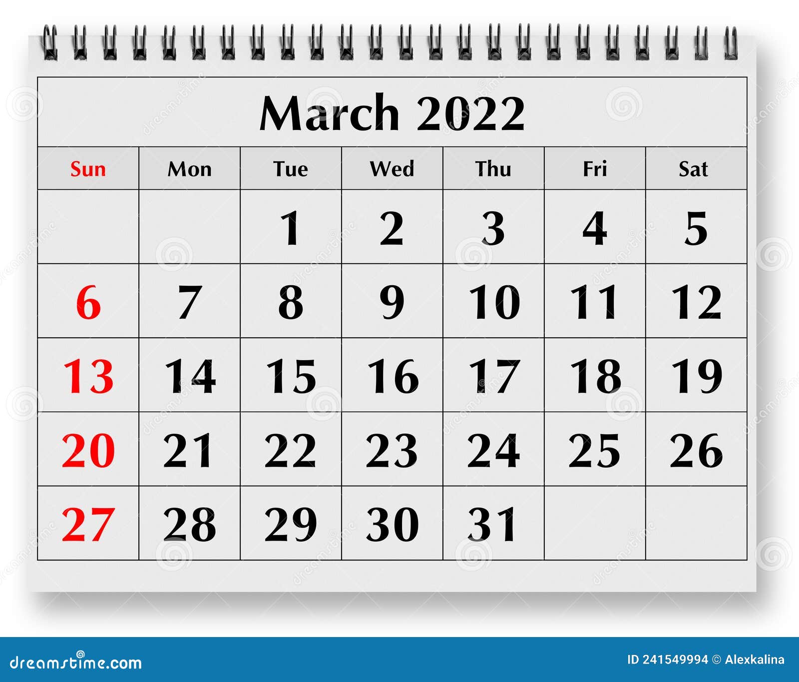 Page of the Annual Monthly Calendar - March 2022 Stock Illustration ...