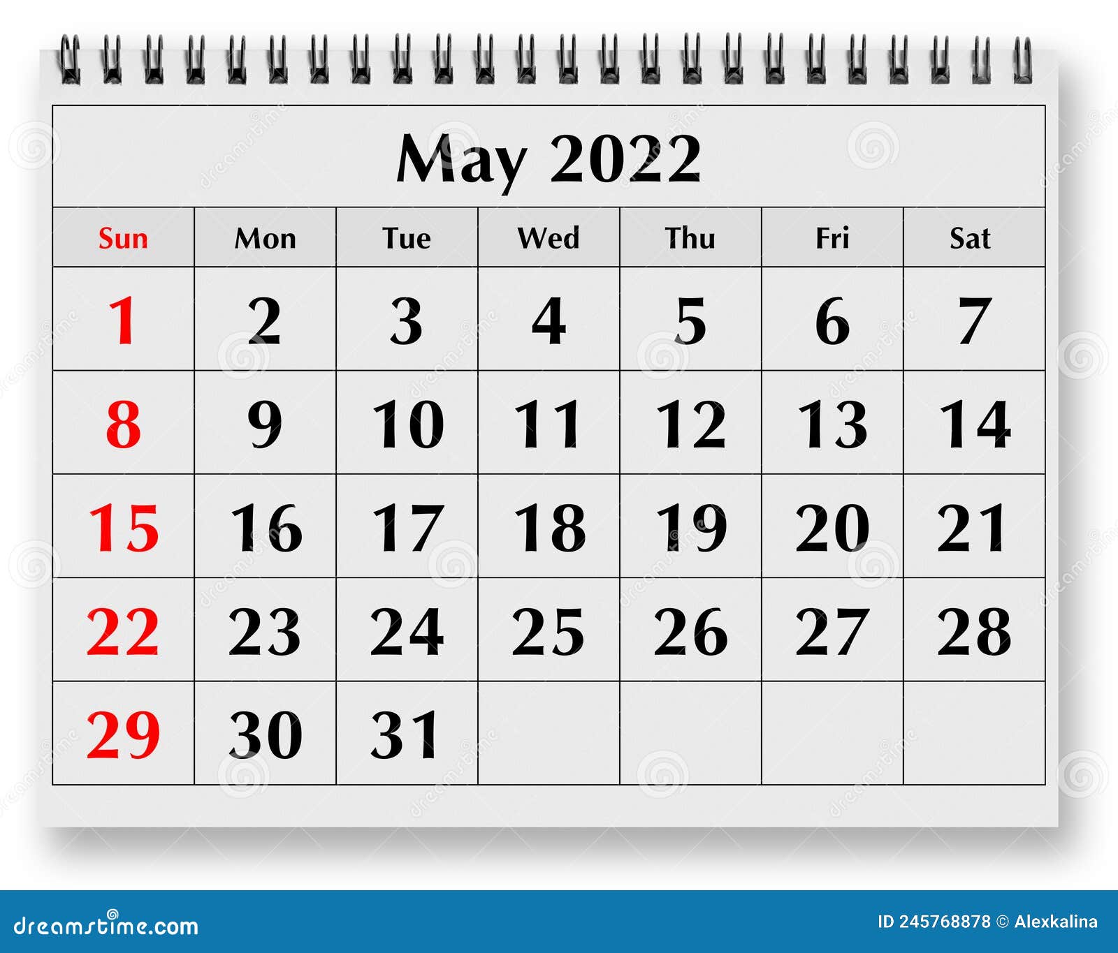 Page of the Annual Monthly Calendar - May 2022 Stock Illustration ...