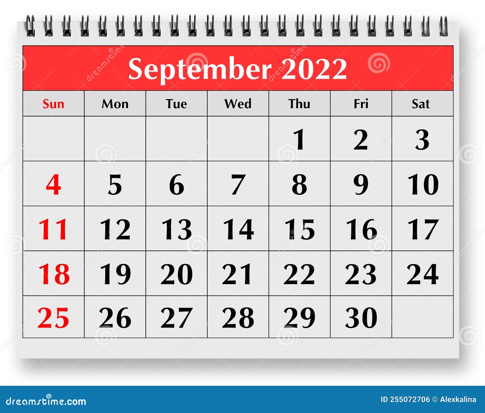 Page of the Annual Monthly Calendar - September 2022 Stock Photo ...