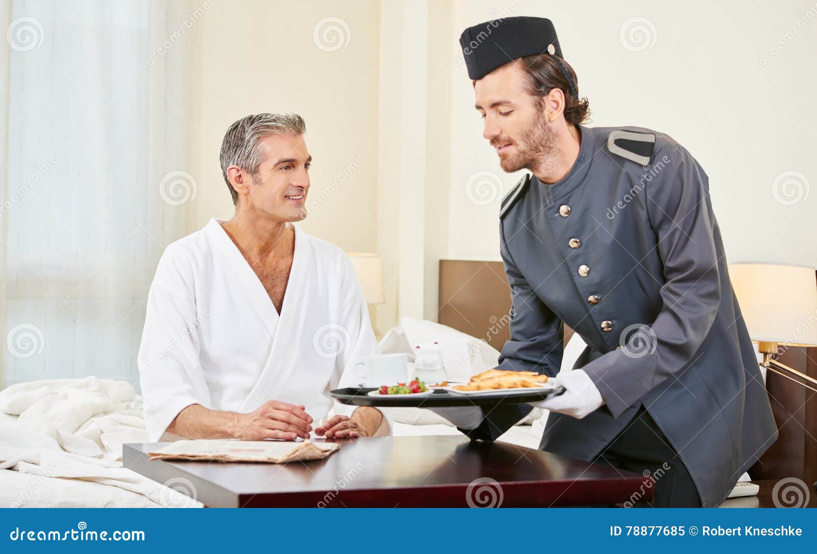 Page Bringing Breakfast To Hotel Room Stock Image - Image of guest ...