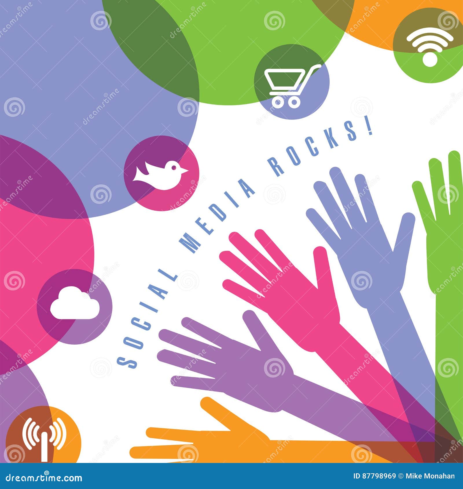 A Page Design Using Social Media Icons and Hands Stock Vector ...