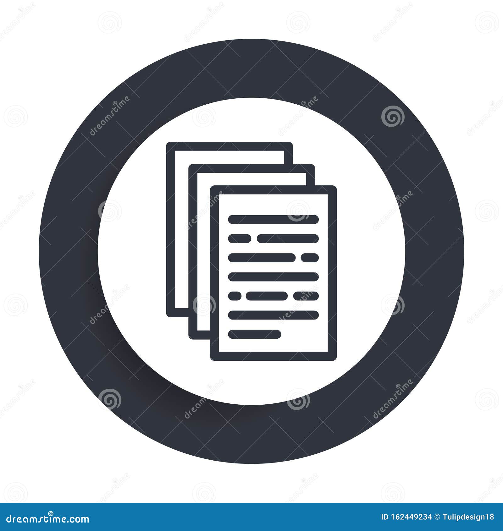 Page Documents Icon Flat Vector Round Button Clean Black and White ...