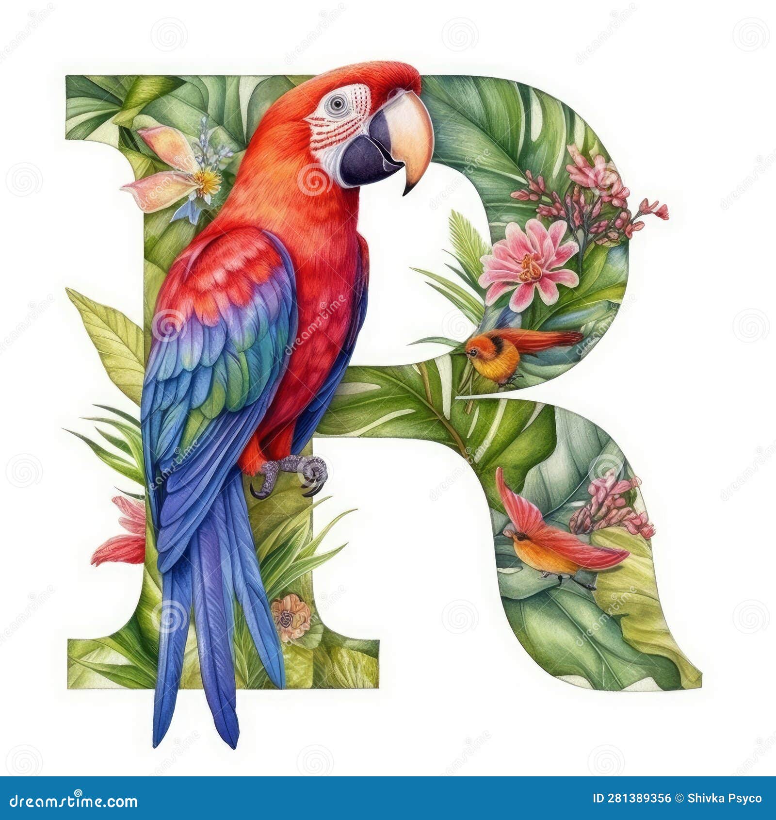 A Page Featuring a Big Letter R with Flowers on White Background ...