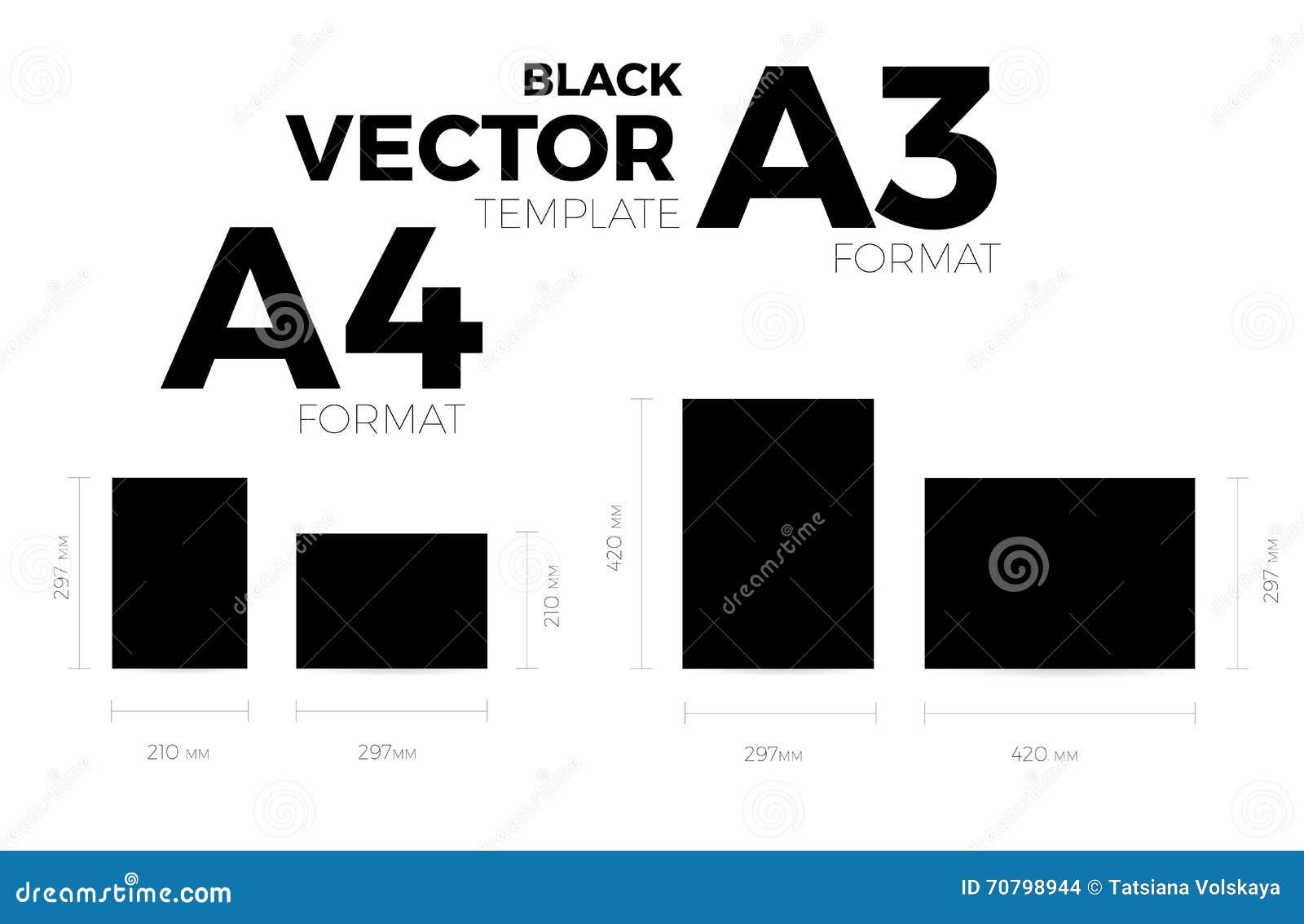 A3 and A4 Page Format Black Vector Eps10 Template. Vertical and ...