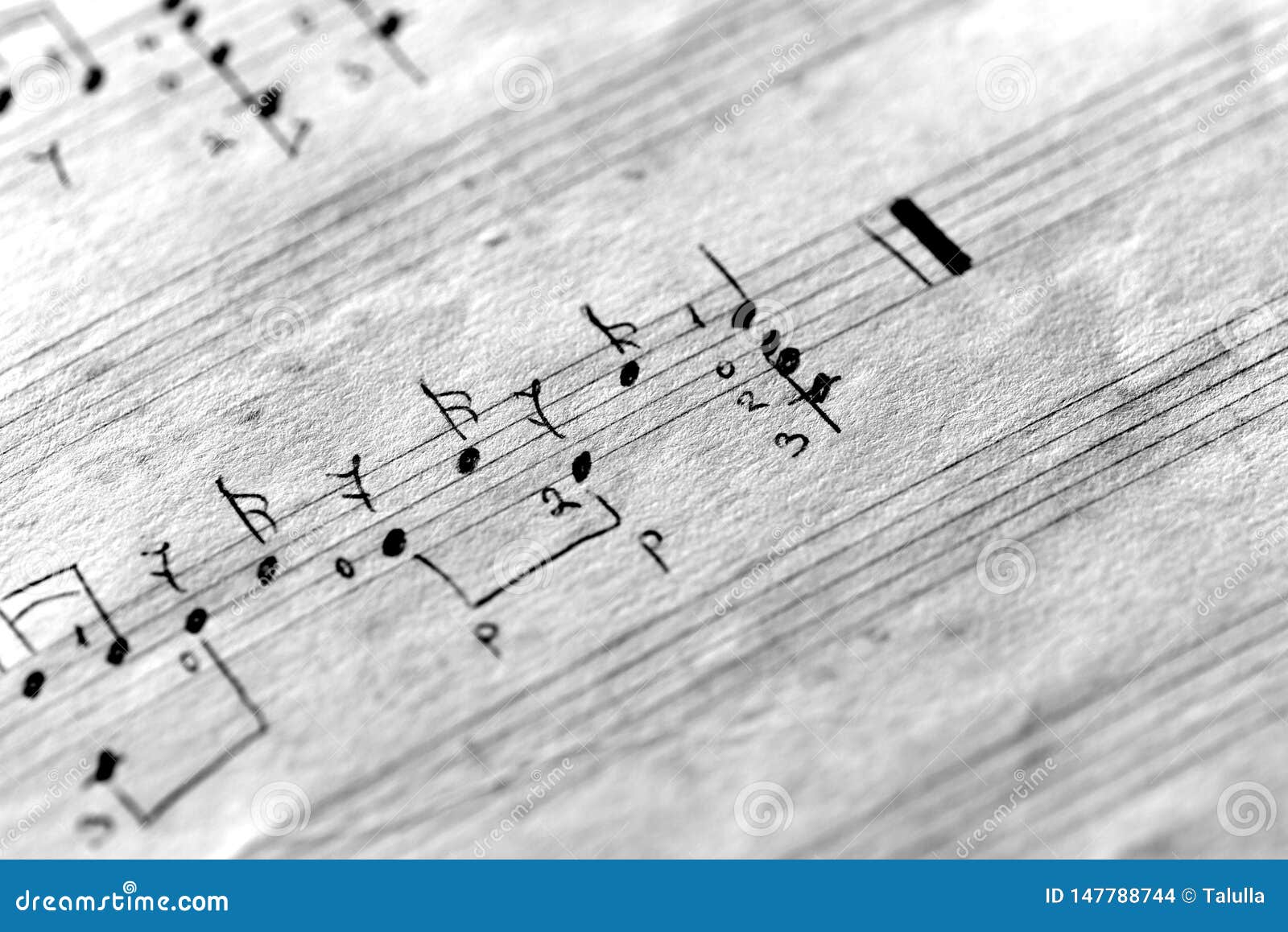 Page of an Old Musical Notebook with Hand Written Notes. Black and ...