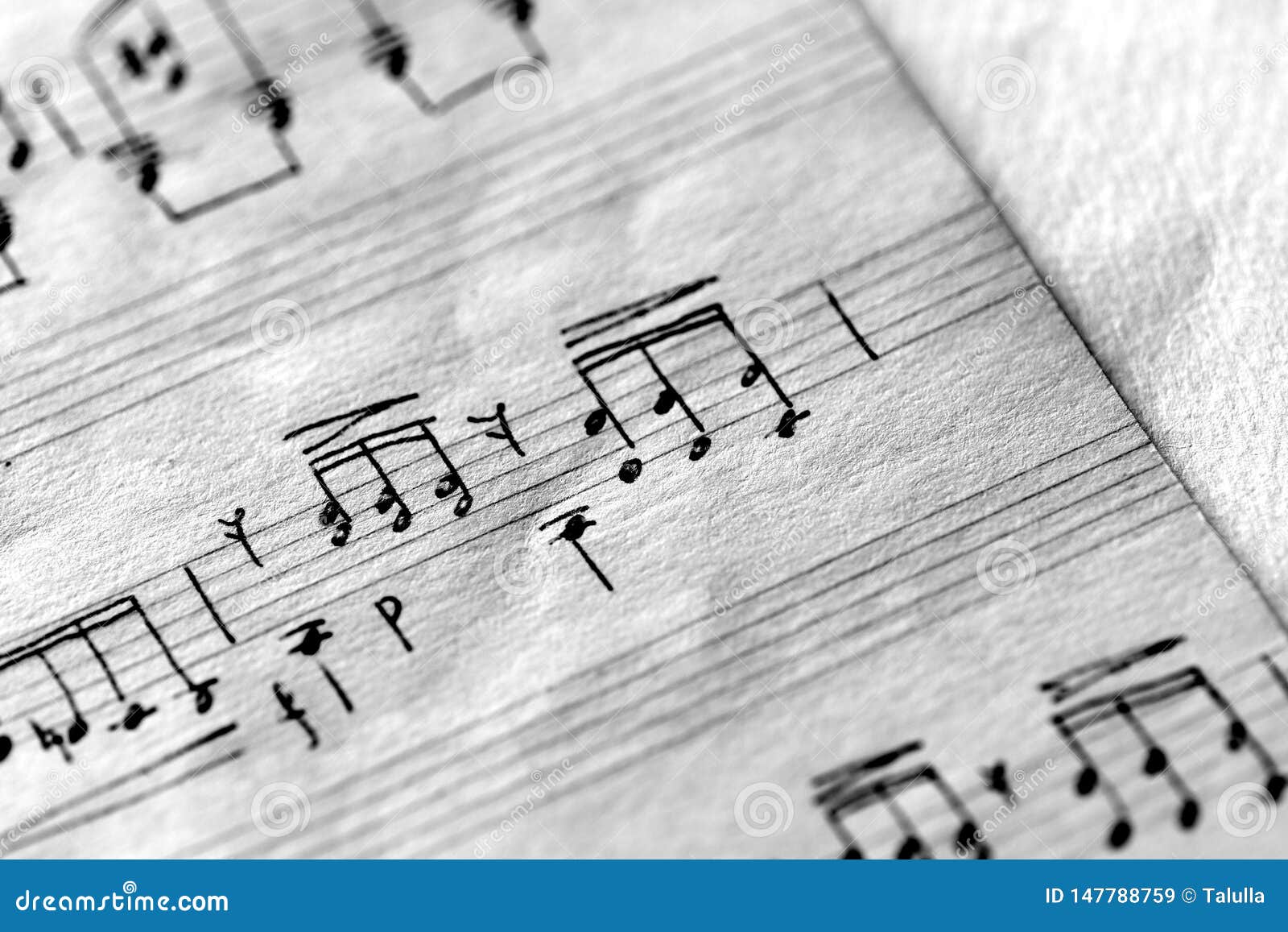 Page of an Old Musical Notebook with Hand Written Notes. Black and ...