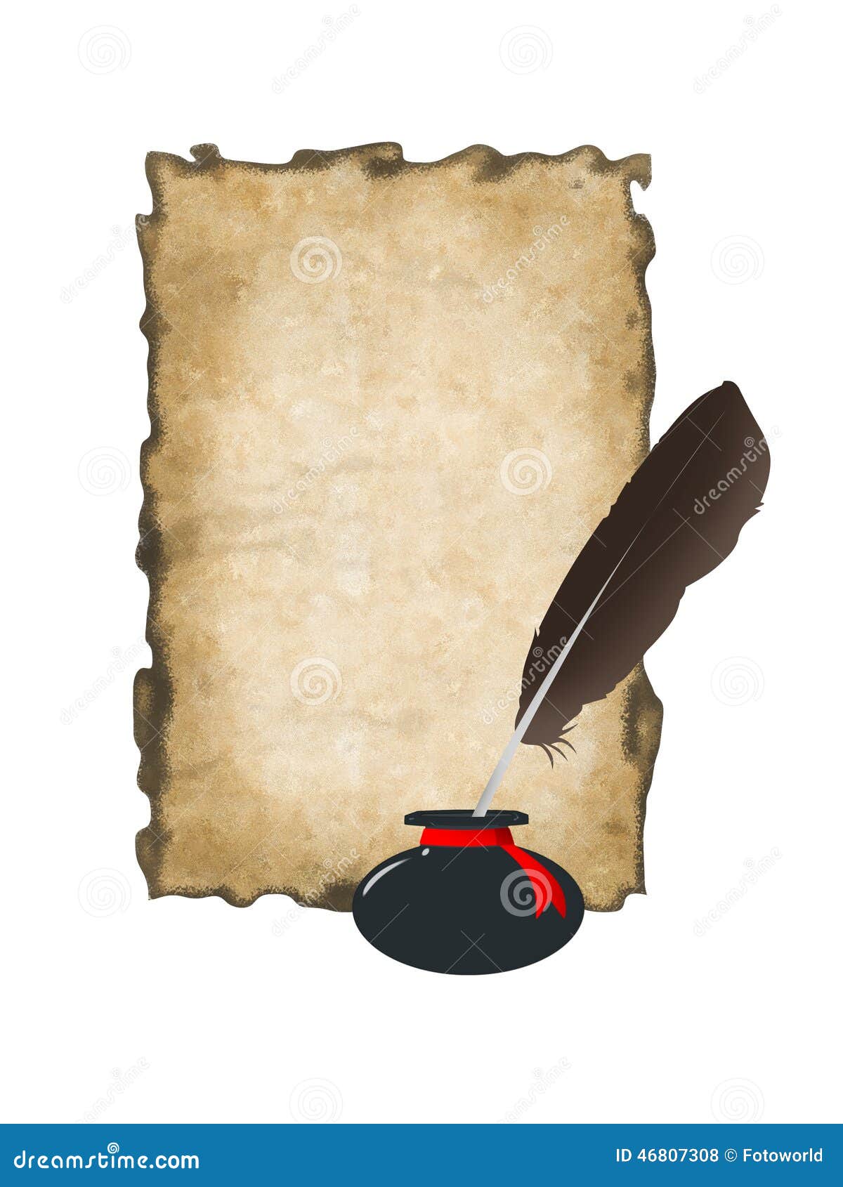 Page Of Old Paper Inkwell With A Feather Isolated Stock Illustration