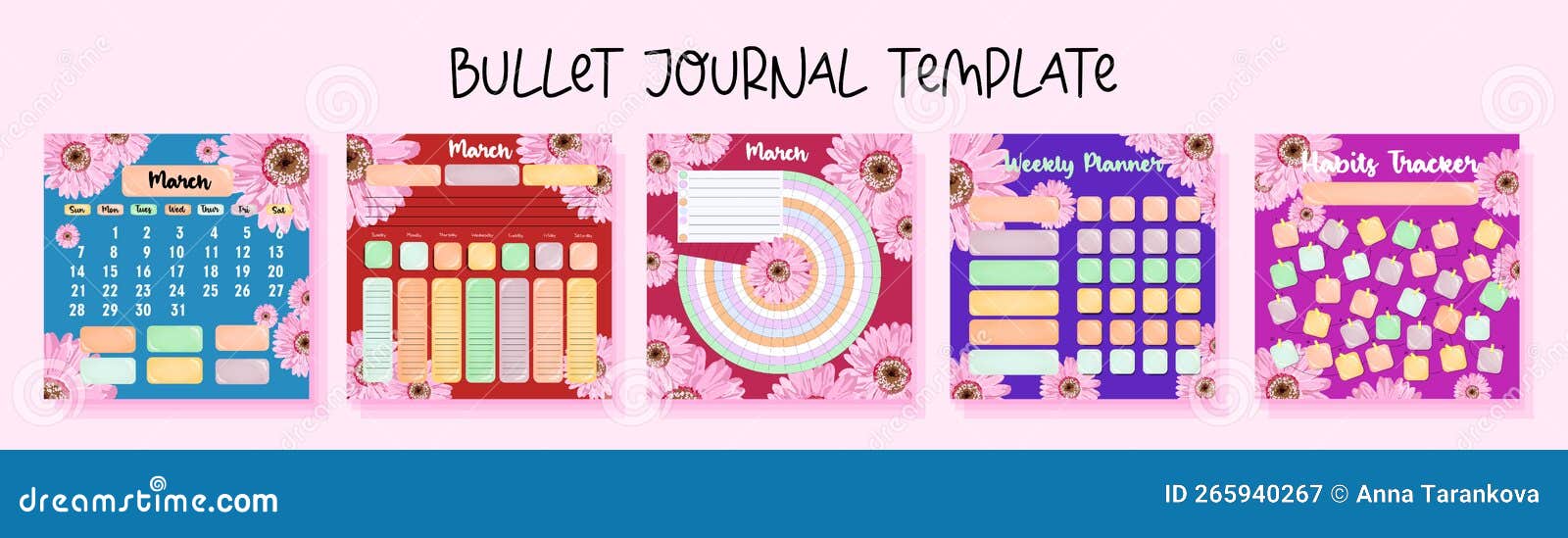 5 Page of Planner with Simple Design,Printable Habit Tracker with ...