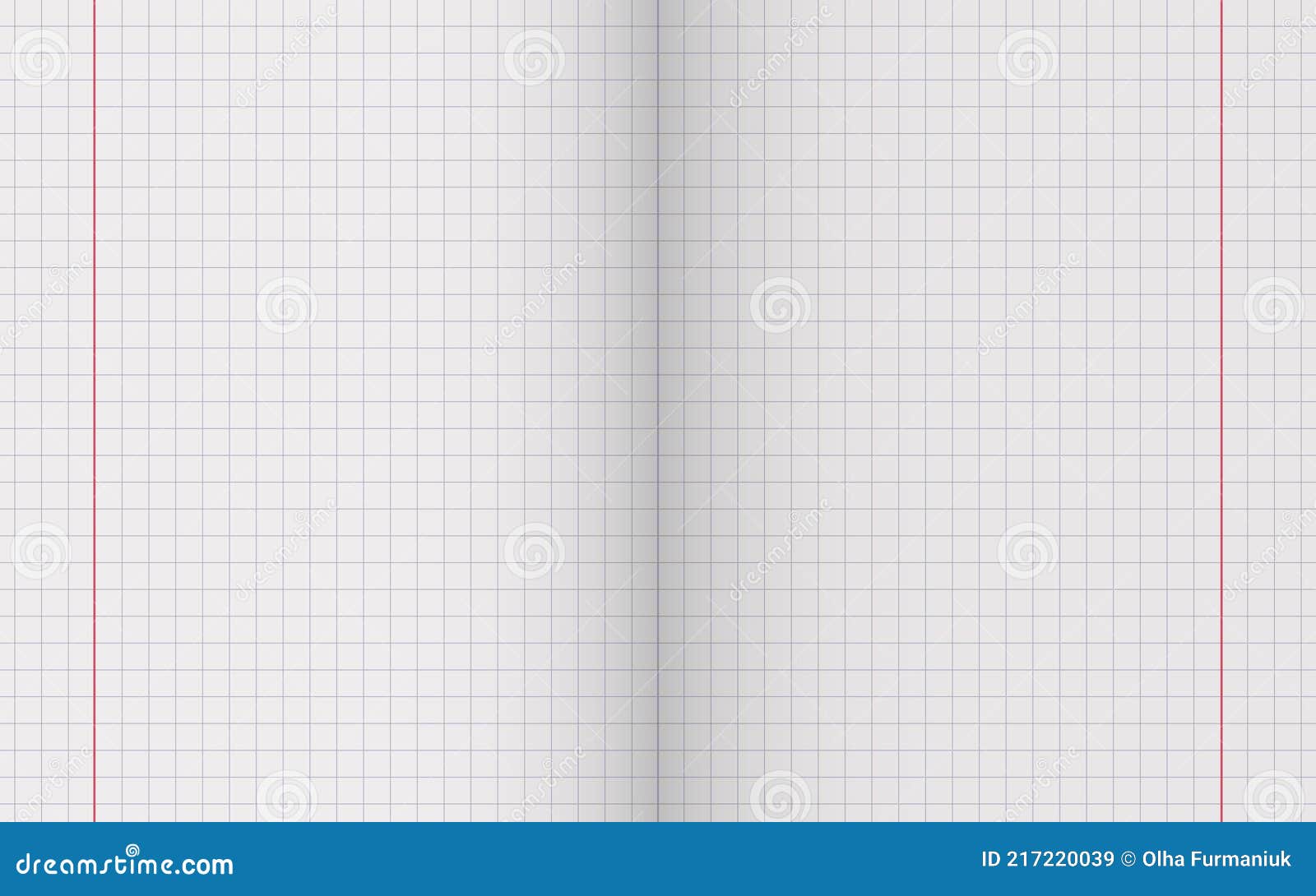 Page of School Notebook with Grid and Margins. Blank Page Spread for ...