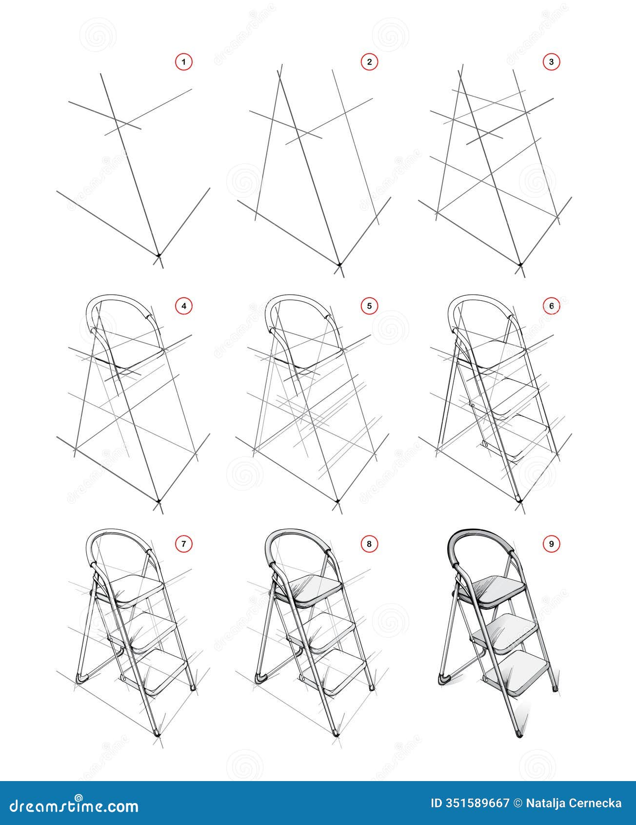 Stepladder Sketch. Hand Drawn Stair, Step Ladder, Rung Ladder Black ...