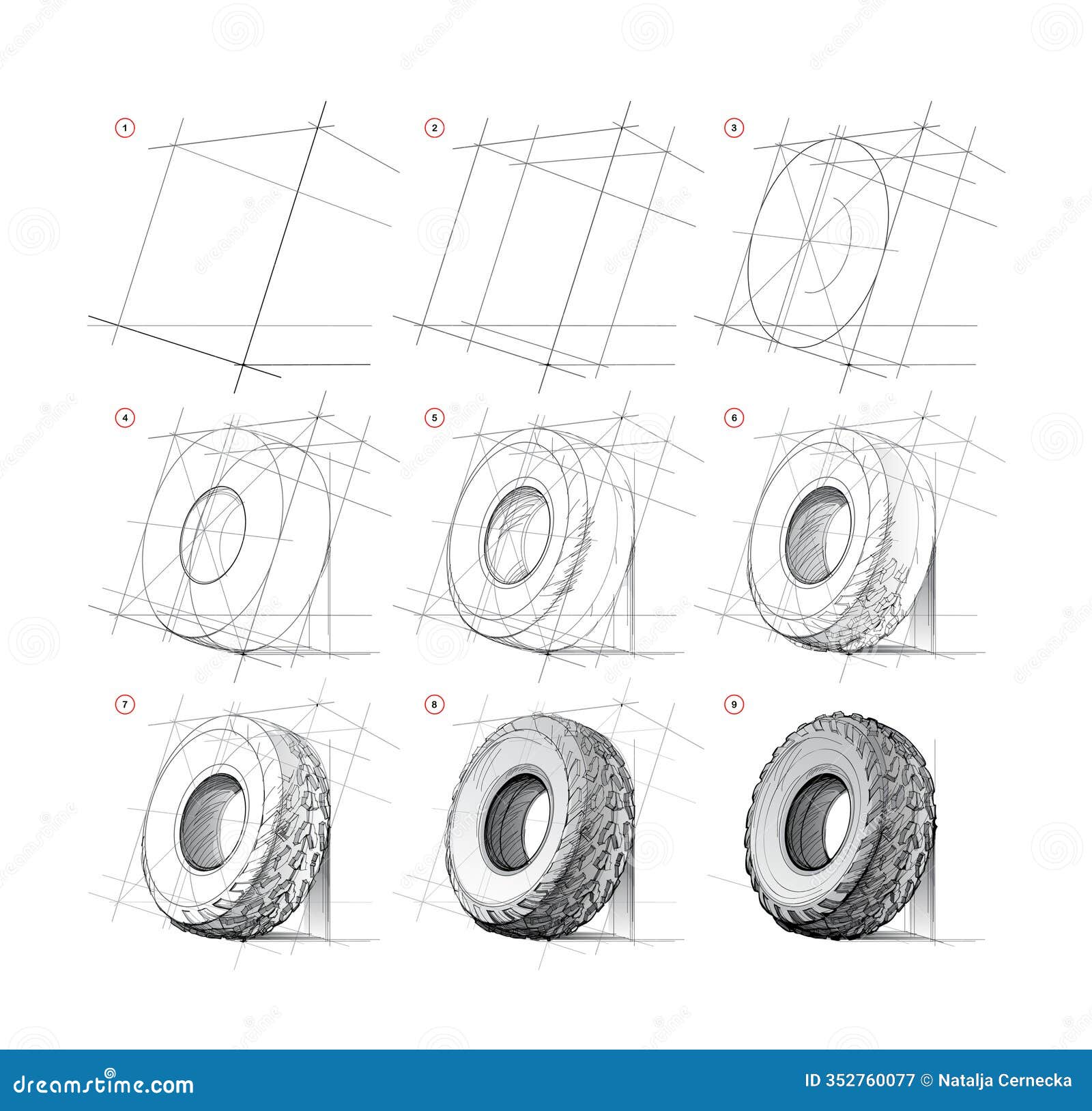 Page Shows How To Learn To Draw From Life A Sketch Of A Wheel Tire ...