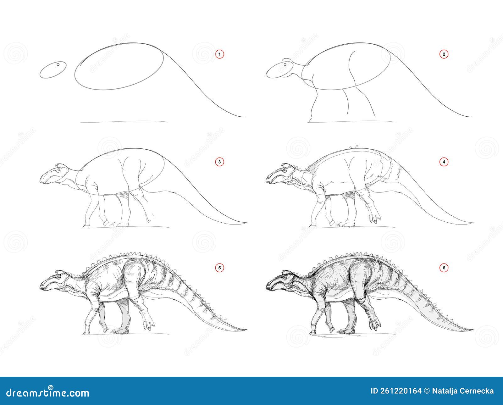 Page Shows How To Learn To Draw Sketch Of Edmontosaurus. Creation Step ...