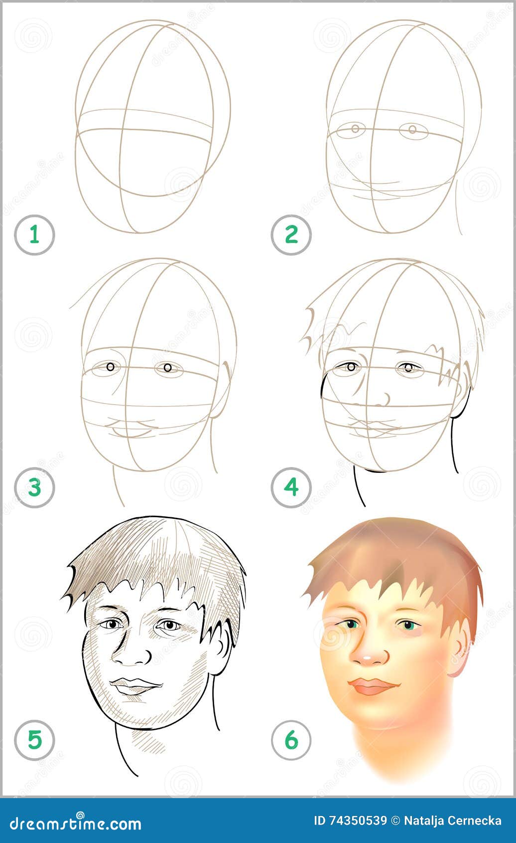 Page Shows How To Learn Step by Step To Draw a Head. Stock Vector ...